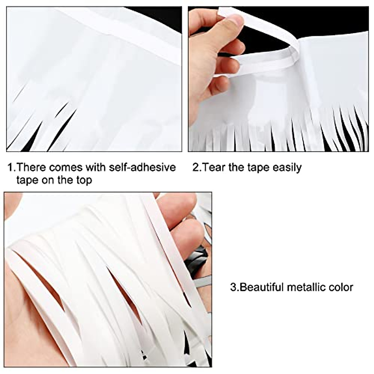 WILLBOND 6 Pieces 10 Feet Fringe Garland Foil Fringe Garland Metallic Tinsel Foil Garland Wall Hanging Fringe Banner for Wedding Birthday Parties Holiday Decorations and More (White)