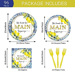 96 Pcs Lemon Bridal Shower Plates and Napkins Party Supplies She Found Her Main Squeeze Engagement Tableware Set Blue Tiles Morocco Mediterranean Party Decorations Serves 24