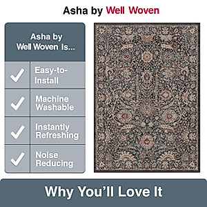 Well Woven Asha Collection Elegant Charcoal Grey Oriental 6x9 Rug Perfect for Living Room Dining Room or Bedroom Ideal for High-Traffic Areas with Vintage-Inspired Low Pile