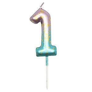 Birthday Candles, 2.36" Purple to Blue Gradient Color 3D Number Glitter Candle Wax Cake Topper Decorations for Kids Adults Birthday Party Supplies Wedding Anniversary Celebration (1, Light-Gradient)