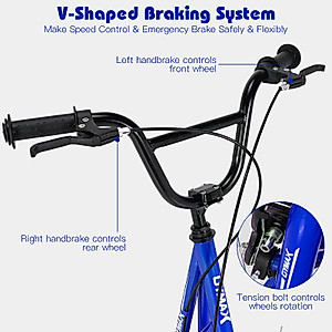 GYMAX Scooter, Kids & Adults Off-Road Scooter with 12" Inflatable Wheels, Adjustable Height Handlebar, V-Type Handbrakes & Axle Pegs for All Terrain, 8+ (Blue)