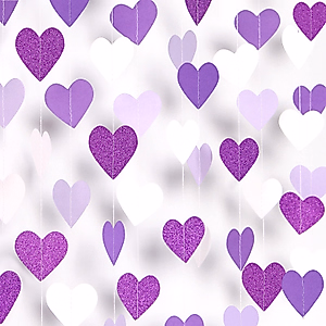 Purple Party Decoration Valentines-Day Heart-Garland - 52Ft Purple Lavender White Streamers Birthday Banner Baby Bridal Shower Wedding Engagement Bachelorette Graduation Decorations Lasting Surprise