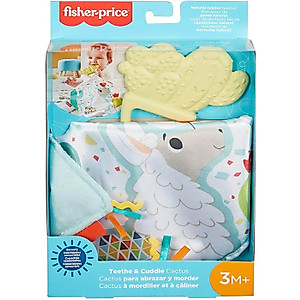 Fisher-Price Teethe and Cuddle Cactus, textured natural rubber infant teething toy with soft blanket for baby ages 3 months and older