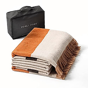 ZonLi Herringbone Striped Wool Blanket with Fringe, 50"x60" Warm Washable Wool Throw Blanket for Military, Camping, Outdoors, Emergency Kits, All Season Use(Oat)