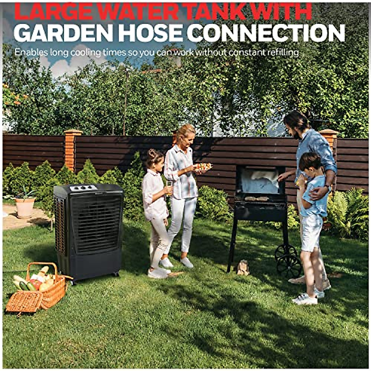 Honeywell 2100 CFM Outdoor Portable Evaporative Cooler & Fan for Patio Area, Deck, Backyard, Garage, Cools up to 850 Sq. Ft. with 3 Speeds and 36 Ft. Air Throw for Large Outdoor Spaces, Black