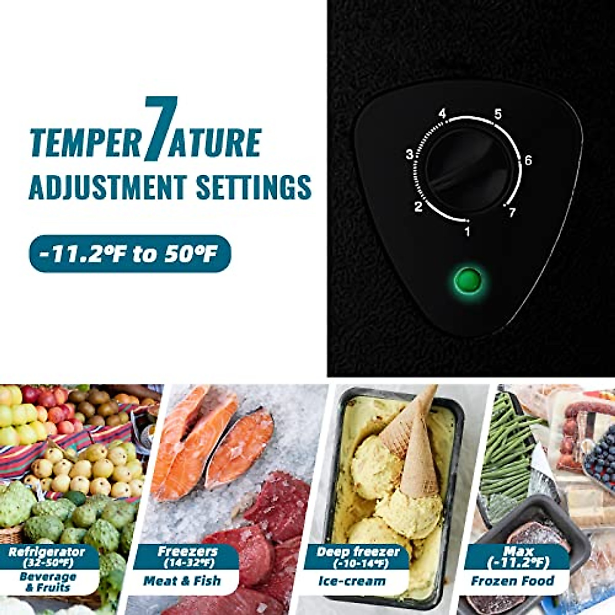 Deep Freezer Small Chest Freezer 5.0 Cu.Ft Mini Chest Freezer with 7 Temperature Settings, Compact Deep Freezer with Top Open Door, Adjustable Storage Basket, Low Noise, Energy Saving,Black