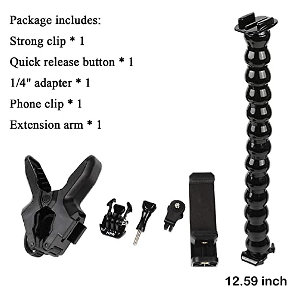 Jaws Flex Clamp Smartphone Mount with Adjustable Gooseneck（13 Sections） Compatible with iPhone Samsung,and GoPro Hero 9,8,7,6,5,4,, 3+, 2, 1, DJI Osmo Action Camera Mounts and Most Action Cameras