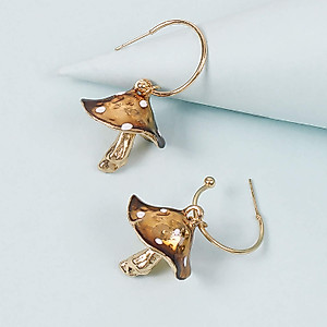Just Follow Mushroom Shape Pendant Dangle Earrings Sweet Fresh Mushroom Drop Earrings Colorful Mushroom Charm Earrings for Women (Mushroom Shape Pendant Dangle Earrings-Gold)