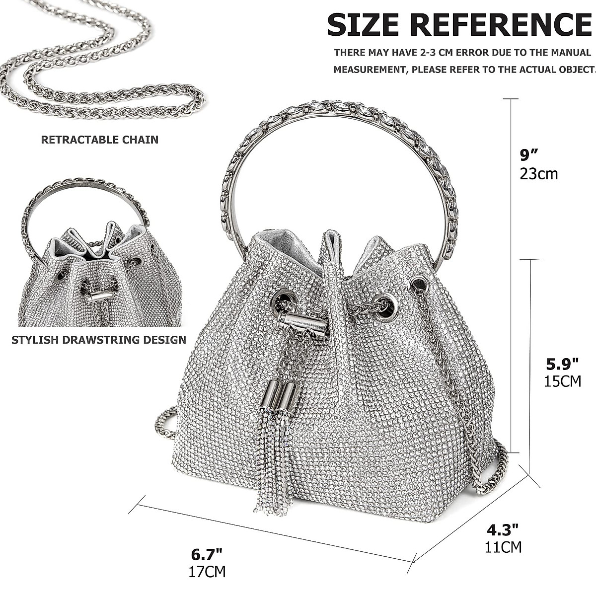 Sweetovo Bling Crystal Rhinestone Purse for Women Sparkly Clutch Handbag Crossbody Bag for Evening Wedding Party Prom