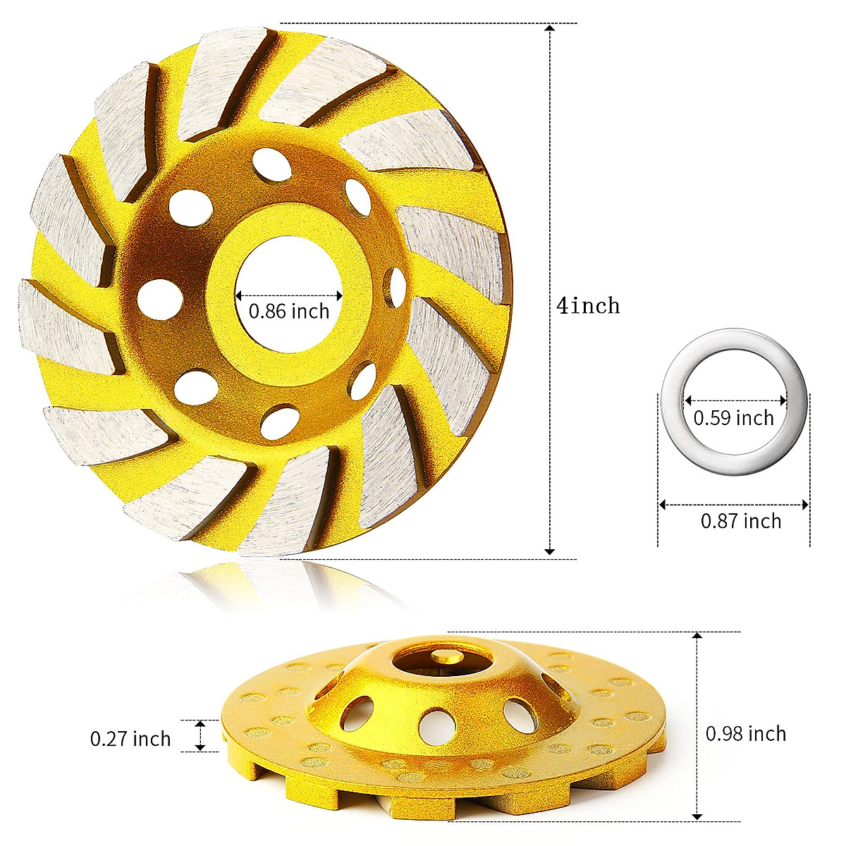 3 Pieces Diamond Cup Grinder 4 Inch Concrete Turbo Diamond Grinding Cup Wheel 12 Segs Heavy Duty Angle Grinder Wheels for Angle Grinder