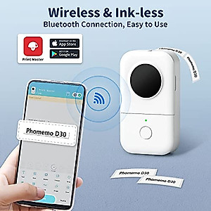 Mini Label Maker, Compatible with Phomemo D30 Label Maker Machine with 3 Tapes, Small Bluetooth Labelers Sticker Maker, Portable Wireless Label Printer Lots Fonts Available for Phone Office Home