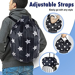 Aosbos Reusable Grocery Bags Foldable Shopping Bag with Zipper Portable Duffle Bag for Travel Packable Large Utility Tote Bag Gym Backpack for Women Men, Black Star