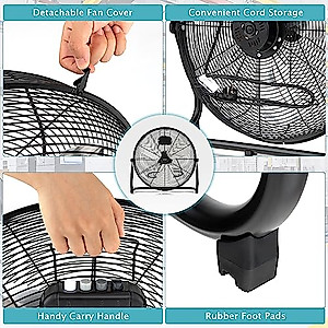 COSTWAY Floor Fan, 20-inch High Velocity Floor Fan with 145° Adjustable Tilt, 3-speed Adjustable, Heavy Duty Metal Industrial Floor Fan for Home Garage Warehouse Workshop Outdoor Indoor Use, Black