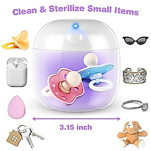Portable Pacifier Sterilizer, Mini UV Light Sterilizer, 99.99% Sterilization in 3 Mins, USB Rechargeable, Mini UV-C Sanitizer Box for Baby Pacifier, Bottle Nipples, Teethers, Headphones, Keys (White)