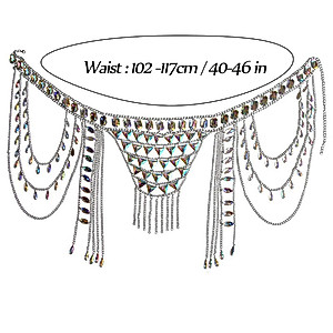 Salliy Rhinestone Body Chains Skirt Silver Sexy Belly Chain Dresses Festival Outfits Summer Body Bottom Jewelry for Women（Only Skirt）