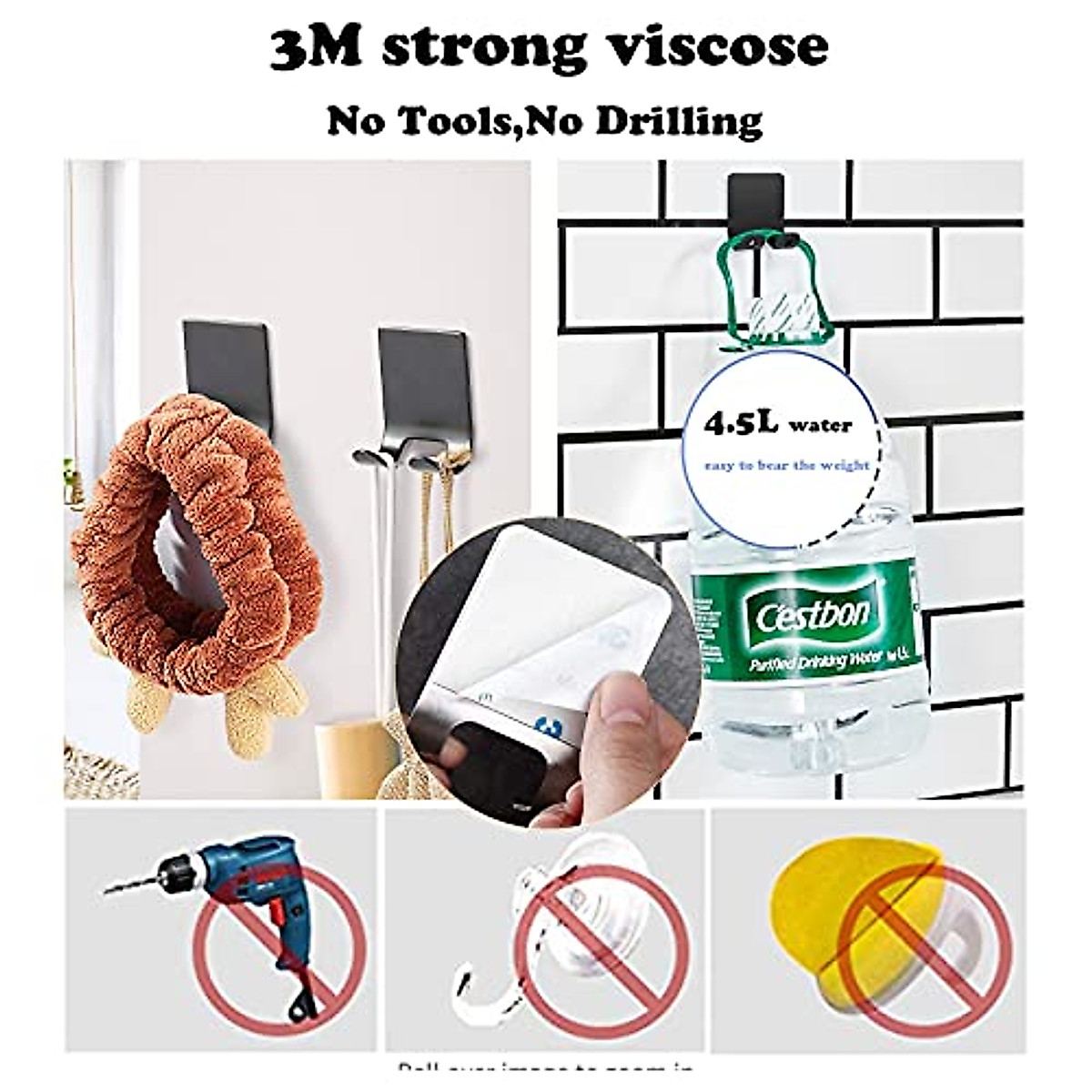 Razor Holder Shaver Hook Hanger Stand Self Adhesive Hooks Heavy Duty Stainless Steel Phone Holders for Shower, Tools for Hanging Washcloth Towel Loofah for Bathtub Wall, Black (Black-4)