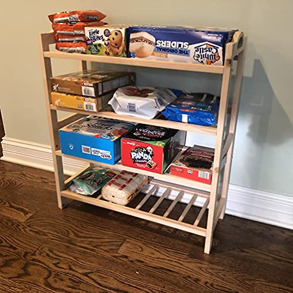 FixtureDisplays® Wood Shoe Rack Flower Plant Display Stand Reading Room Book Cart Storage Organizer 4-Shelf 15918