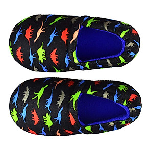 Big Kids Boy's Warm Plush Indoor Slippers with Soft Memory Foam Slip-on Slippers Size 1-2 US Black