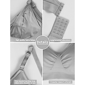 iloveSIA 3PACK Nursing & Pumping Bra All in One Hands Free Pumping Bra Black+Gray+Beige Size XL