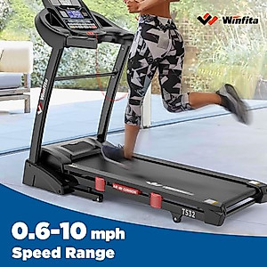 Winfita 4.5HP Foldable Treadmill for Home with 15% Auto Incline, 300 LB Capacity, 10 MPH Speed, 50"x18" Belt, App & Bluetooth Speakers, Charging Port, Tablet Holder, Pause Function, 64 Preset Programs