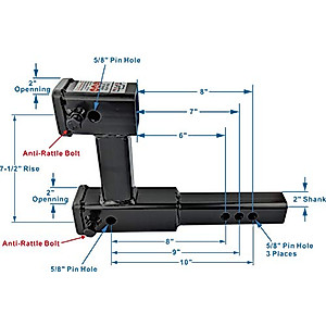 TOPTOW 64131KT Dual Hitch Extension Combo Kit, 7-1/2" Drop/Rise, 8" to 10" Extender, 2 Pack of Hitch Clamps, 3 Pack of Hitch Pins and 2 Pack of Hitch Covers