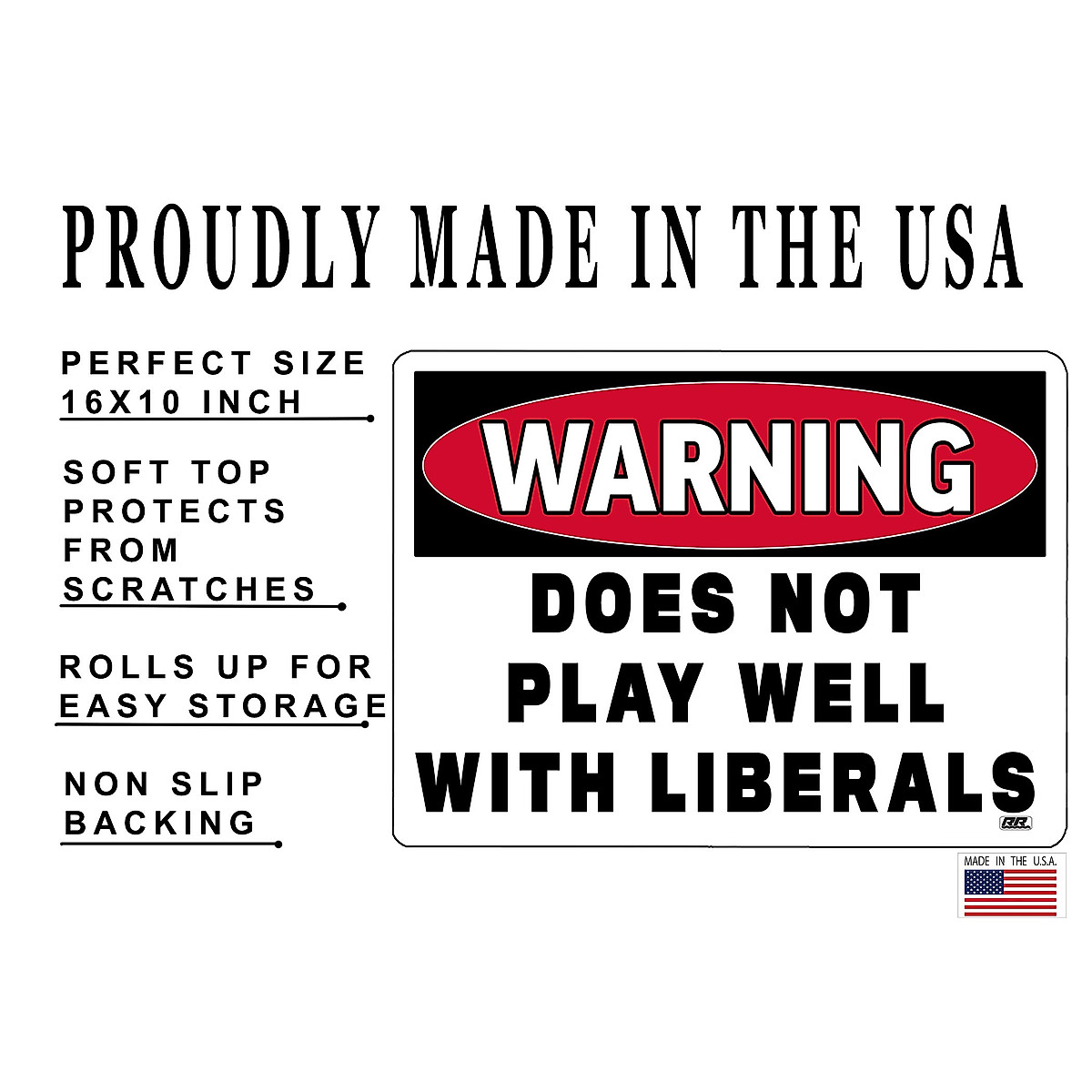 Rogue River Tactical Warning Does Not Play Well with Liberals Gun Cleaning Mat Bench Pad Gift for Gun Owner Conservative or Republican Gift