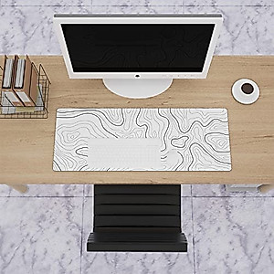 Ovenbird Large Gaming Mouse Pad with Stitched Edges, Minimalist Topographic Map Desk Mat, Extended XL Mousepad with Anti-Slip Base, Cool Desk Pad for Keyboard and Mouse, 31.5 x 11.8 in, White