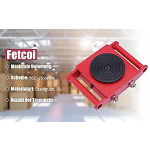 Bitodd 6T Machinery Roller Mover Machine, Compact and Lightweight Disc 360 Degrees Mechanical Trucks, Dolly Skate Cargo Trolley Heavyduty for Large Heavy Objects and Daily Furniture (Red)