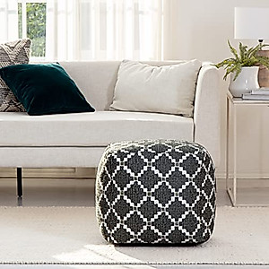 Anji Mountain Square Outdoor Pouf, Deschutes Green, 18" x 18" x 18",Green/Ivory