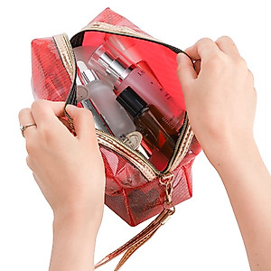 Lyellfe 8 Pack Waterproof Cosmetic Bags, PVC Glitter Iridescent Makeup Bags With Handle Zipper, Portable Holographic Gift Bags in Bulk, Small Toiletry Pouch Purse for Medicine, Travel, Woman