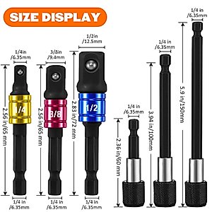 22 Flexible Drill Extension Hex Shank Drill Bit Kit Rotatable Joint Socket 1/4 3/8 1/2 Inch Hex Socket Adapter Socket Bendable Drill Bit Extension Screwdriver 105 Degree Angle Drill Bit Extension