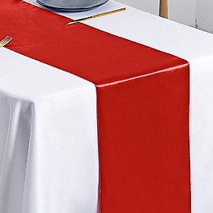 SiinvdaBZX 12 Pcs Red Satin Table Runner 12 x 108 inches Long, Bright Smooth Satin Wedding Table Runner Decorations for Birthday Parties, Buffet, Banquets, Graduations, Engagements