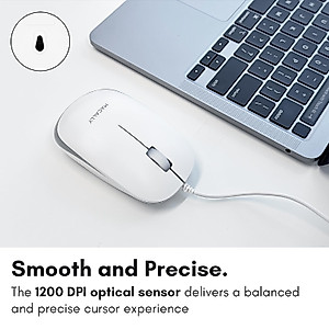 Macally USB Wired Mouse for Mac and Windows - Simple 3 Button Corded Computer Mouse Wired, Scroll Wheel Layout with Long Wire Cord - Plug and Play USB Mouse Wired for Laptop, PC Desktop, Notebook
