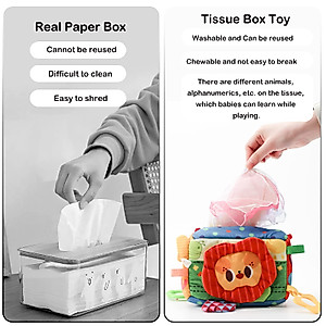Charmspal Baby Tissue Box Toy - Sensory Tissue Box Toy for Baby Push Pull Toy Toddler Preschool Early Education Learning Musical Toy Newborn Travel Toy for Boys and Girls Present