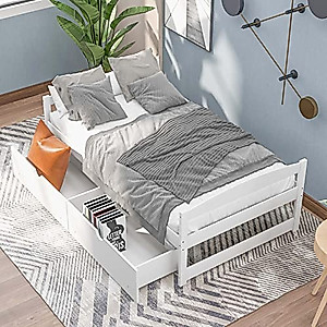 Heliosphere Twin Size Solid Wood Daybed with 2 Storage Drawers, Due Use Sofa Bed with Sturdy Wooden Slat Support, No Box Spring Needed for Boys Girls Teens Adults Guest, Easy Assemble (White)