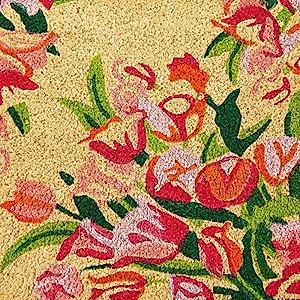 Juvale Floral Natural Coir Nonslip Welcome Door Mat (Pink, Orange, Green, 17 x 30 in)