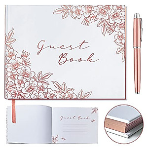 Floral Wedding Guest Book, Wedding Guestbook with Gold Pen, Guest Book Wedding Rose Gold Stamping, Bridal Shower Guest Book Rose Gold Paper Edge, Wedding Guestbook Alternative, Guestbook Wedding