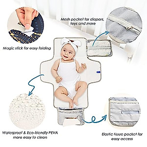 Moon Star Bohoo Portable Baby Changing Pad Travel Diaper Changing Table Mat Foldable Waterproof Changing Station with Built-in Pillow for Newborn Essentials Stuff Baby