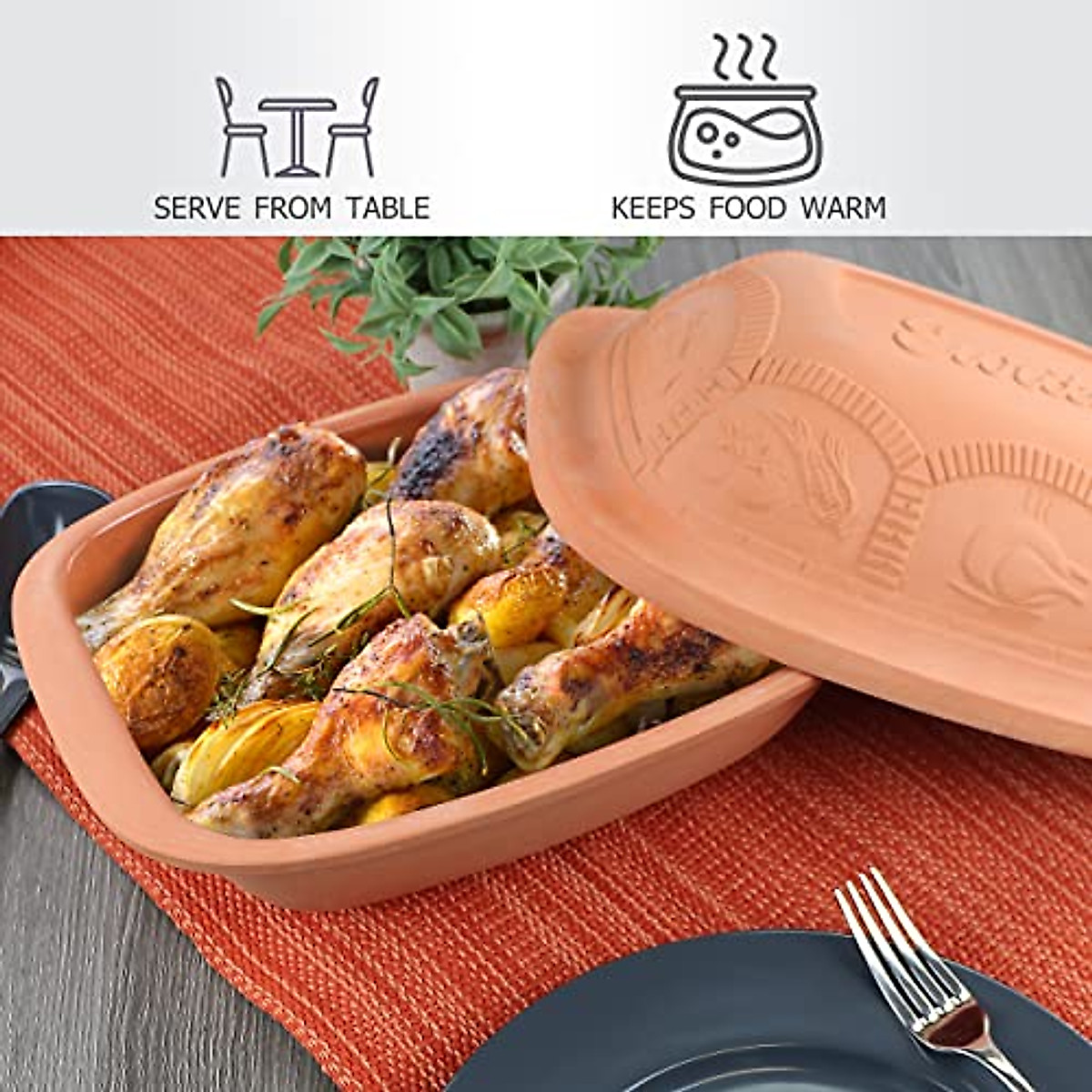 Eurita Clay Roaster, Non-Stick Dutch Oven, Healthy Clay Pot Cooking, With Free Recipe Guide, 1.5 Quarts