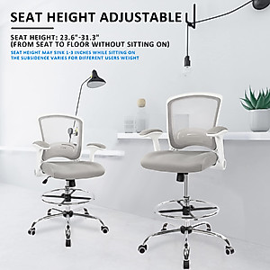 Office Drafting Chair Tall Office Chairs for Standing Desk Drafting Stool Tall Desk Counter Height Chair Gaming Chairs with Adjustable Foot Ring and Flip-up arms, Grey