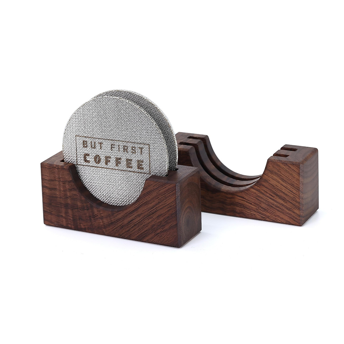 2Packs 58.5mm Espresso Puck Screen | Handmade Walnut Stand | 1.7mm Thickness 150μm 316 Stainless Steel