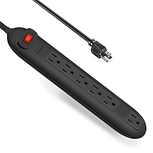Power Strip Surge Protector with 6 AC Outlets, Manymax 6Ft Extension Cord, 1050J Surge Protection, Overload Protection (125V/15A/1875W), Wall Mount Power Strip for Home, Office, Hotel-Black (1 Pack)