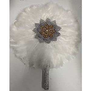 Msbfea Hand Feather Fan Handmade Luxurious African Dance Lace Feather Fans for Wedding Party Gift Top Wedding Decoration Color 425