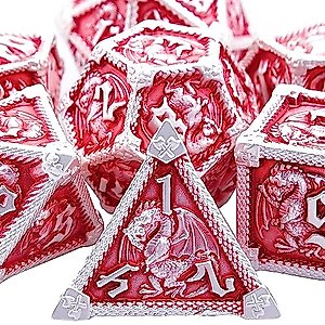 AUSTOR 7-Die Metal DND Dice Set Dungeons and Dragons Dice with Box Roll Playing Game Dice Polyhedral Dice D20 D12 D10 D% D8 D6 D4 Metal Dice for Pathfinder Warhammer MTG RPG Board Games