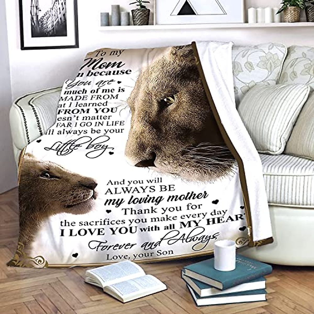 MOTNSA Blanket to My Mom from Son Printed Quilts Fleece Blankets Birthday Gift Ultra-Soft Micro Light Weight Warm Bed Plush Throw Blanket (to Mom from Son, 50"x60")