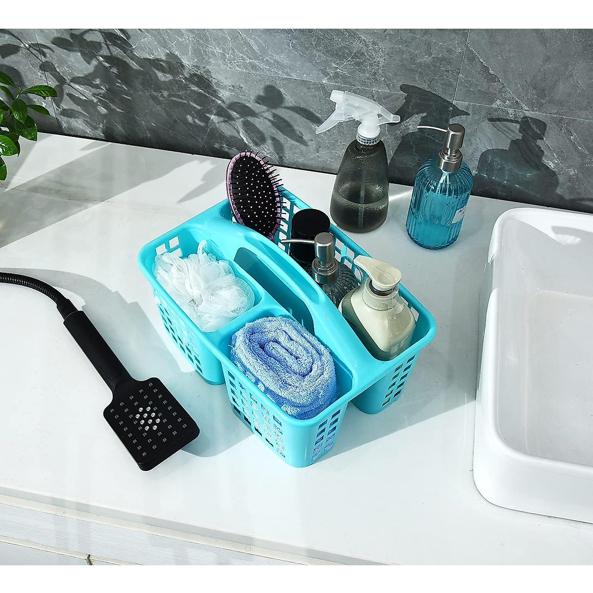Boxonly Portable Shower Caddy Basket,Convenient Cleaning Supplies Organizer with Compartments and Handle,Ideal for Bathroom, Bedroom, Kitchen, College Dorm,Garden,etc.12.4" x 7.4" x 5.1"Blue