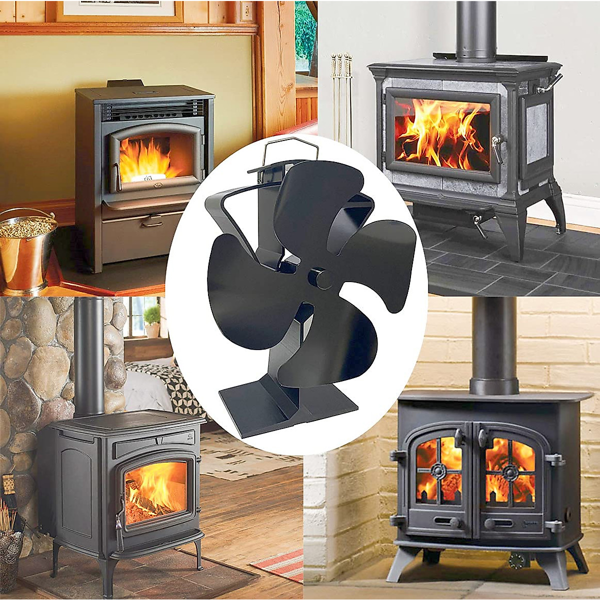 OMANSHY 4 Blades Wood Stove Fan Heat Powered Fans Fireplace fans Eco Fans for Wood Burning/Log Burner Fireplace