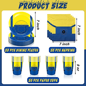 60PCS Cartoon Yellow Party Supplies Cartoon Yellow Birthday Party Favors Includes Plates Napkins for Video Game Birthday Tableware Baby Shower Decor