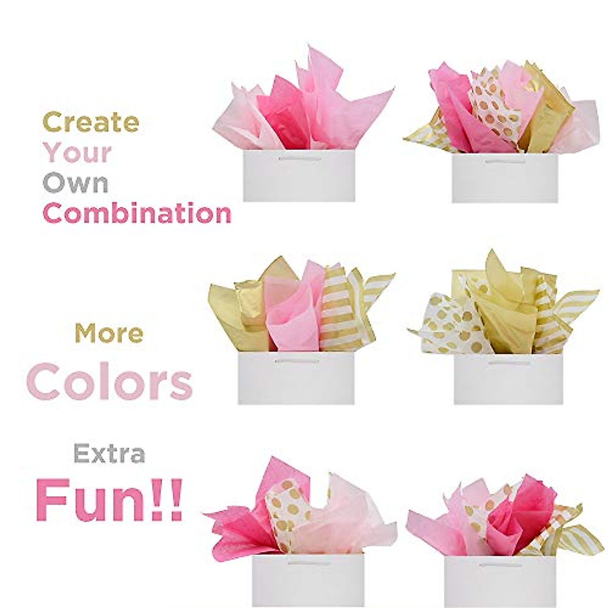 BllalaLab Tissue Gift Wrapping Paper 60 Sheets Metallic Gold Set Premium Quality Recyclable Bulk, 26” x 20”, Perfect for Art Craft Decoration, Birthday, Wedding, Baby Shower (Pink & Gold)