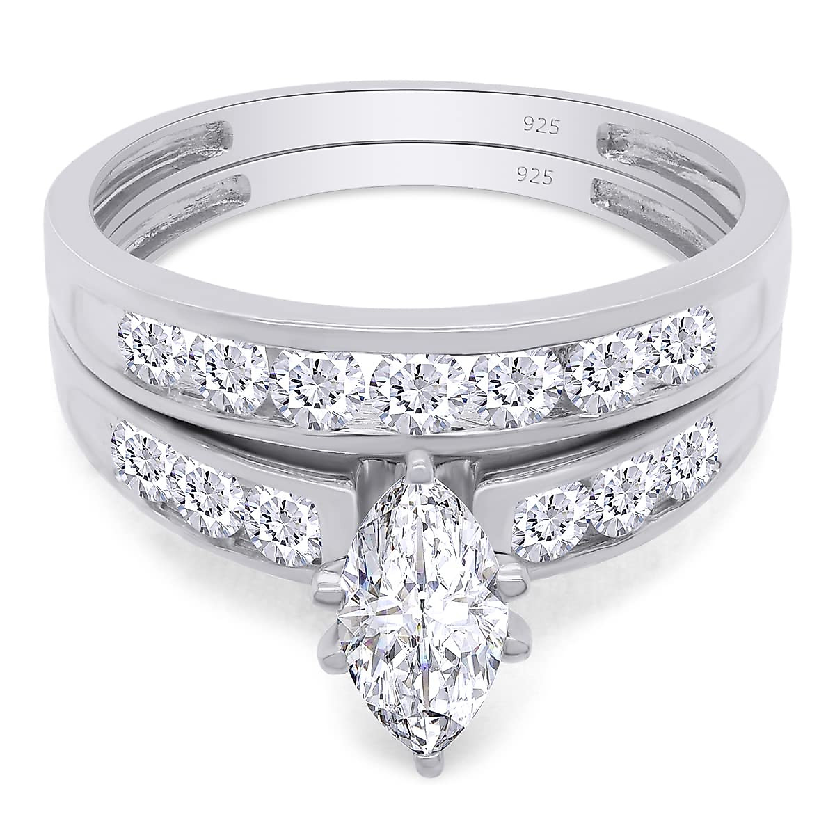AFFY Marquise & Round Cut White Cubic Zirconia Wedding Ring Set in 925 Sterling Silver (2.00 cttw) Ring Size-13